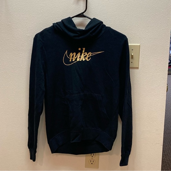 Nike | Tops | Nike Funnel Neck Hood Fleece Glitter Logo Sweatshirt ...